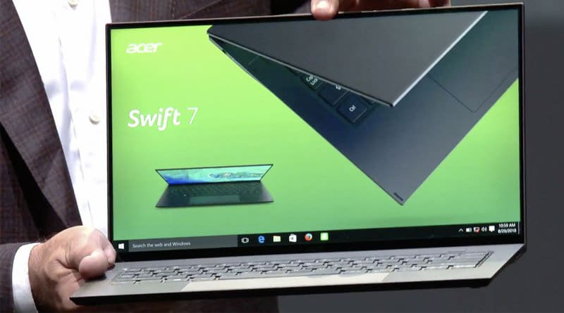 Acer เผยโฉม Laptop "Swift 7" รุ่นใหม่ บางเฉียบ 1 เซ็นติเมตร หนักไม่ถึงกิโล